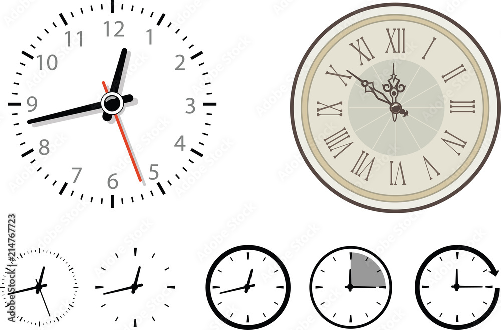 Vector set of classic clocks and icons Stock Vector | Adobe Stock