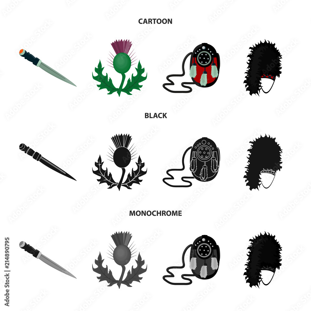 National Dirk Dagger, Thistle National Symbol, Sporran,glengarry.Scotland set collection icons ...