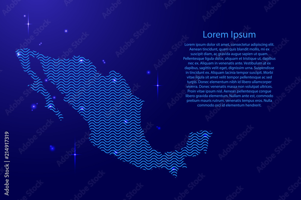 Mexico map country abstract silhouette from wavy blue space sinusoid ...