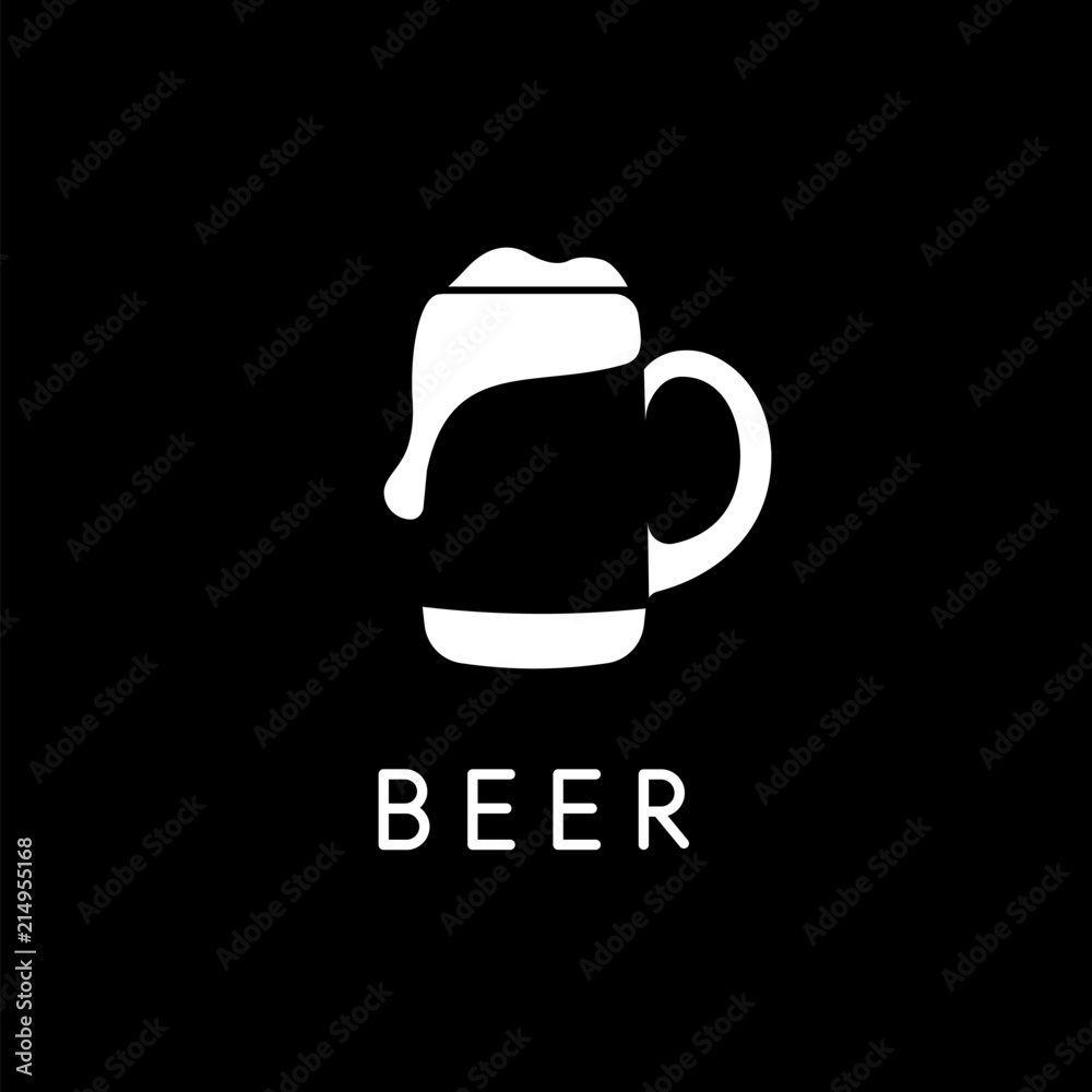 Beer mug with beer, negative space logo template, white silhouette on ...