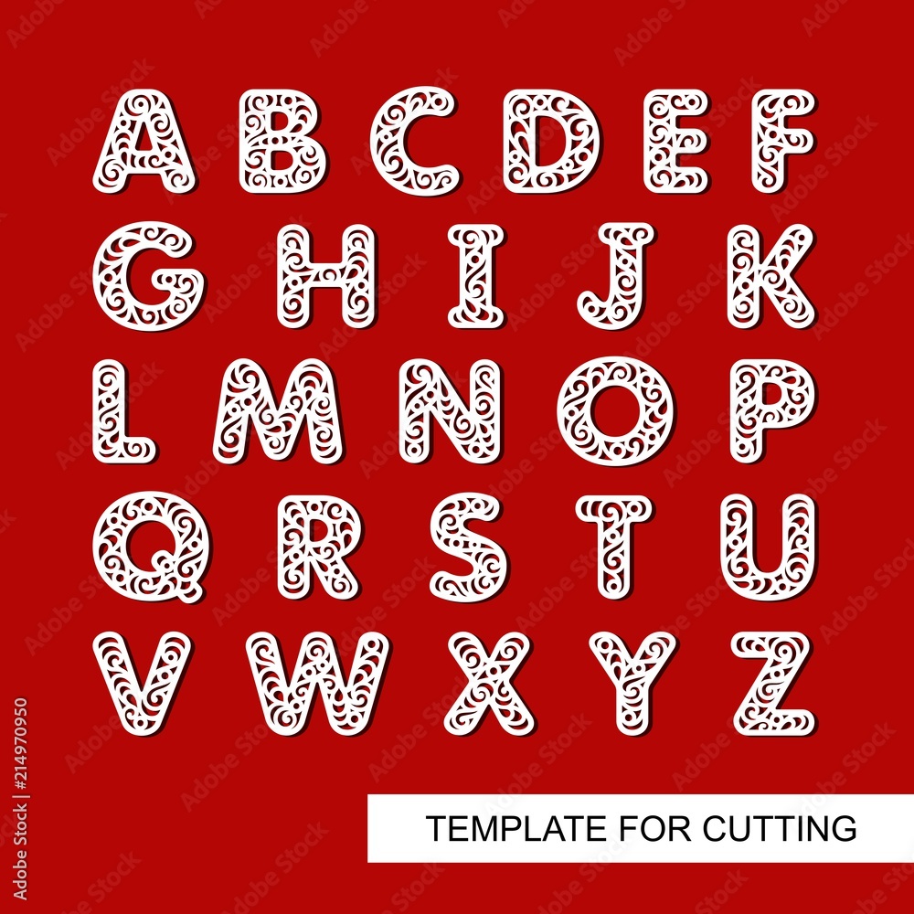 Full English alphabet. Lace letters. Template for laser cutting, wood ...