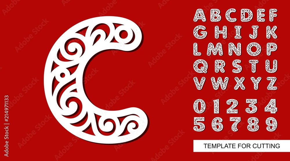 Letter C. Full English alphabet and digits 0, 1, 2, 3, 4, 5, 6, 7, 8, 9 ...