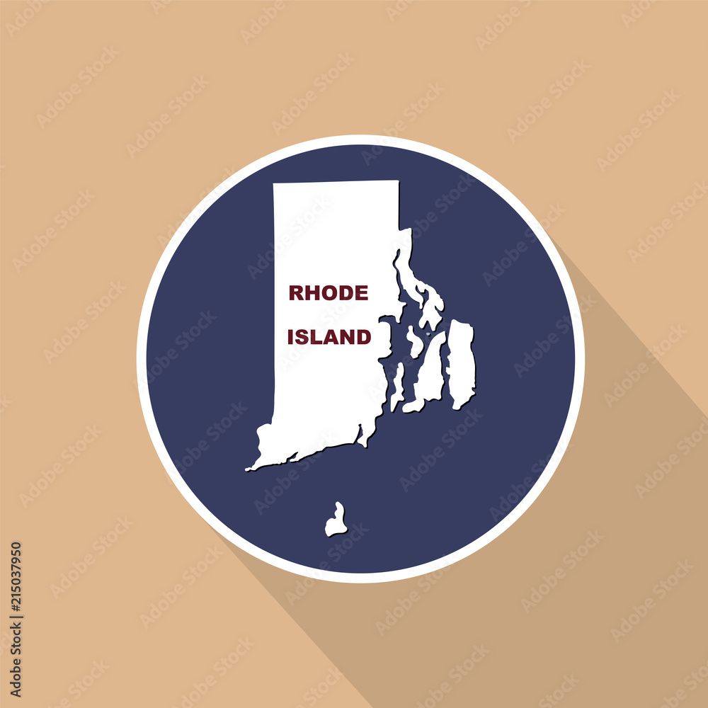 Map of the U.S. state of Rhode Island on a blue background. State name ...