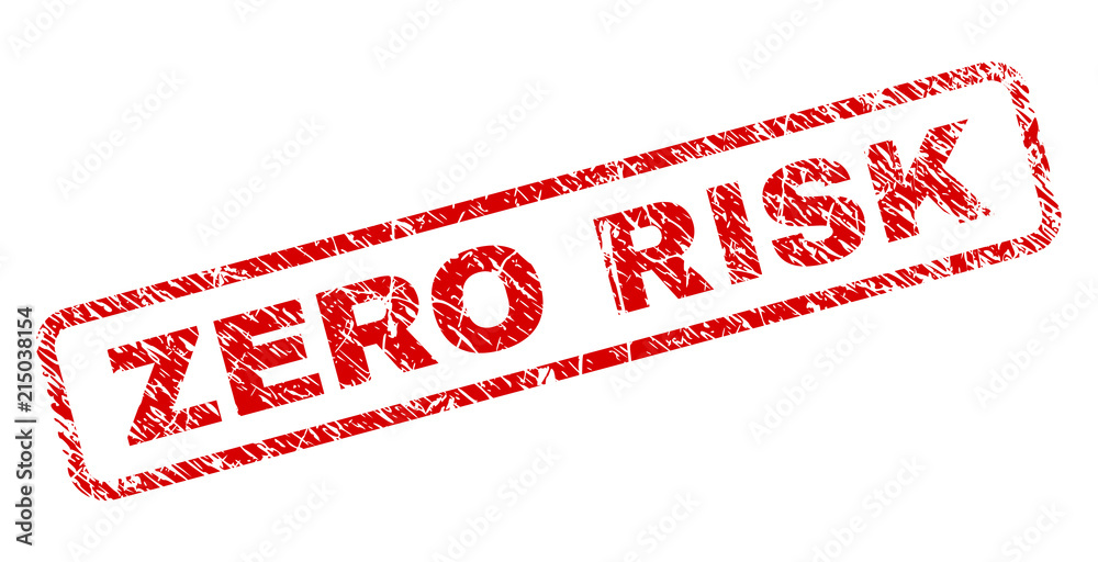 ZERO RISK stamp seal print with distress style. Red vector rubber print ...
