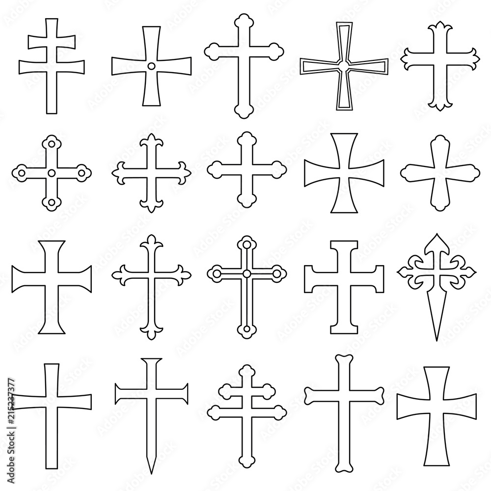 Christian crosses icons set outline. Different forms. Isolated on a ...