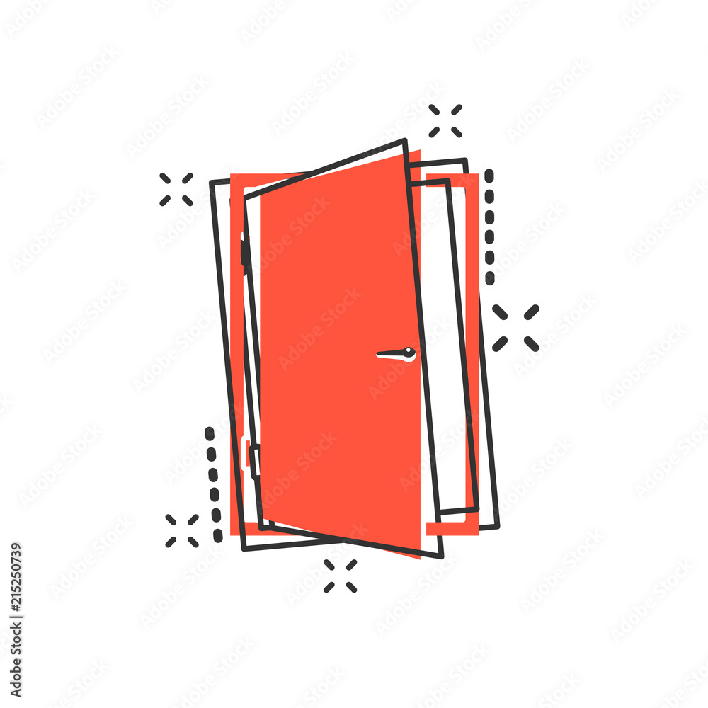 Vector cartoon door icon in comic style. Exit sign illustration ...