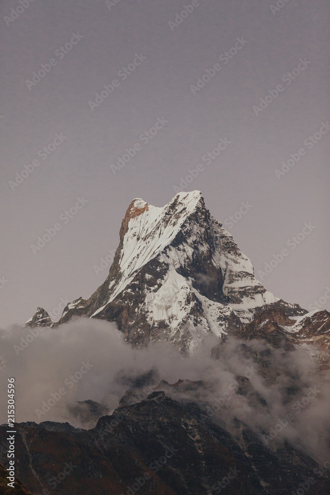 Mount Machhapuchchhre (6,993 m) also known as Mount Fishtail seen from ...