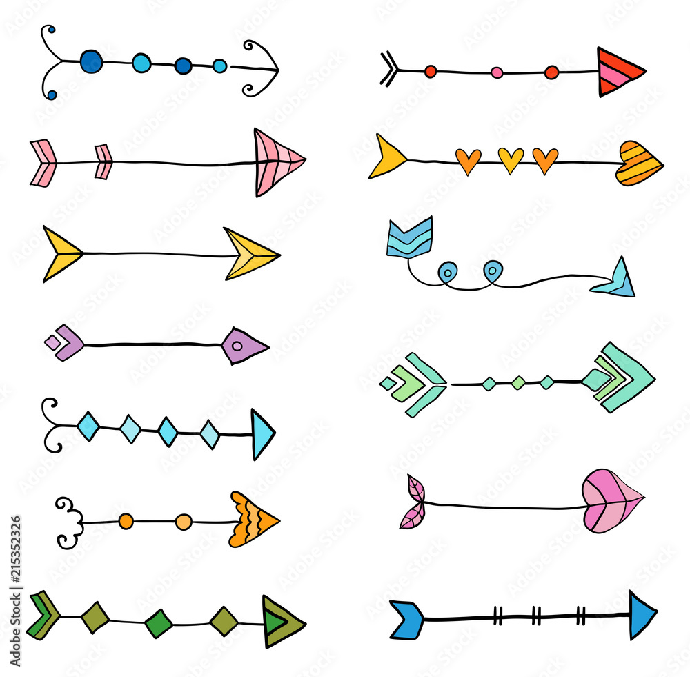 Cute vector set with creative doodle arrows, hand drawn icons for ...