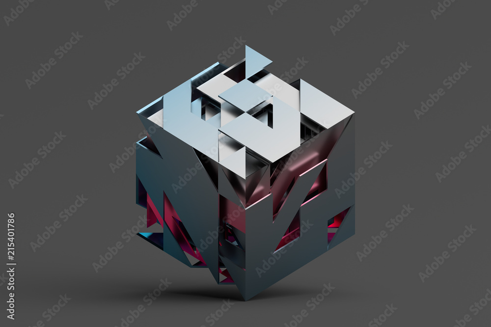 Abstract 3d Rendering Of Geometric Shapes Composition With Squares Cube Design Modern