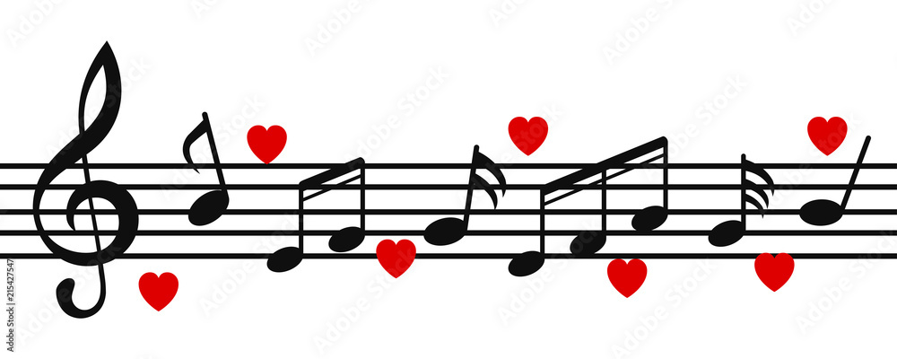 Music notes background, musical notes with hearts – stock vector Stock ...