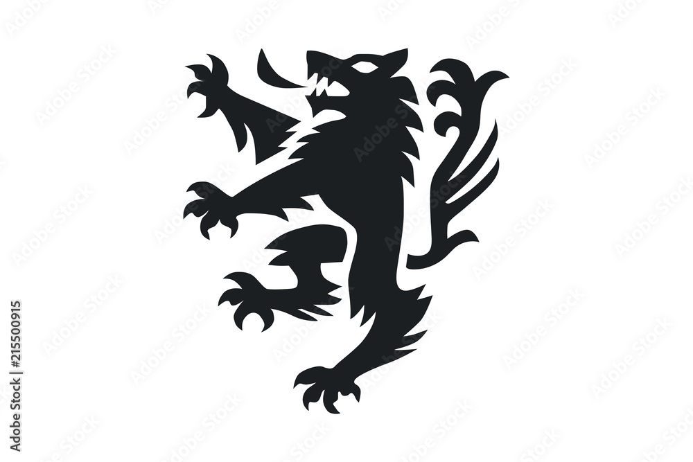 Vektor Stok A pet dog or wolf animal in a rampant heraldic coat of arms ...