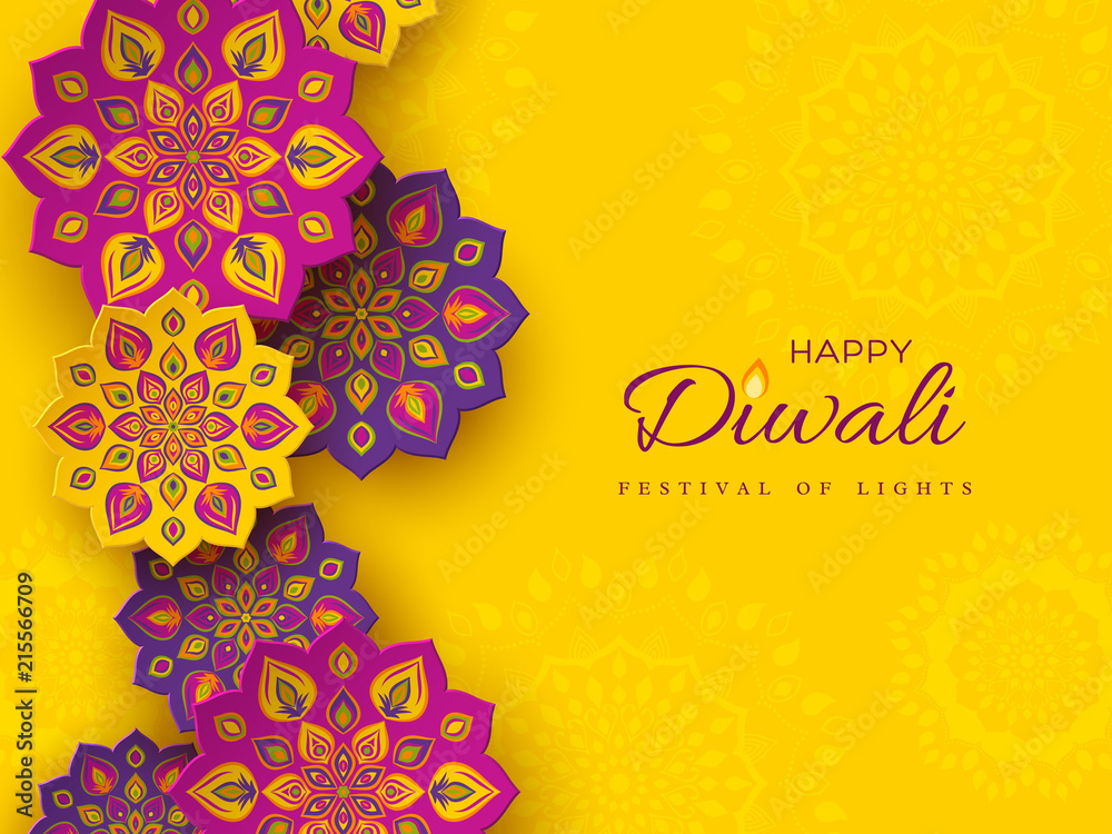 Diwali festival holiday design with paper cut style of Indian Rangoli ...