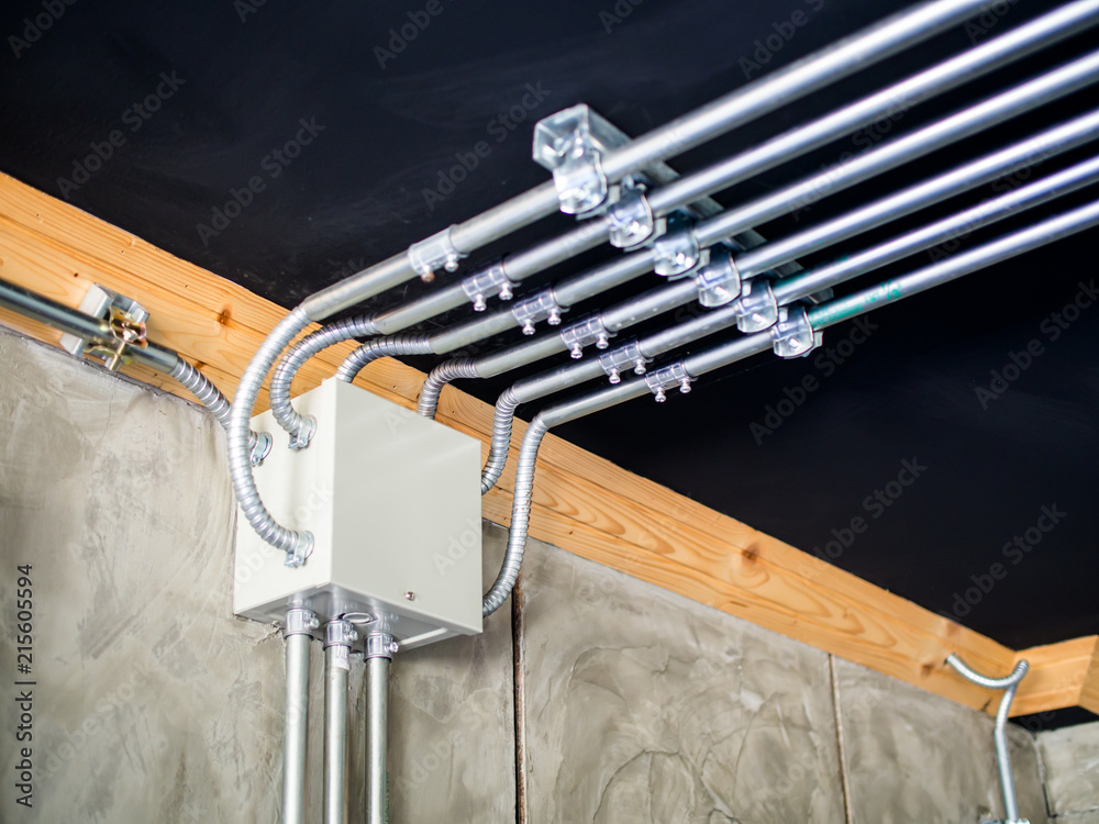 Electrical metal conduit work Installation Stock Photo | Adobe Stock