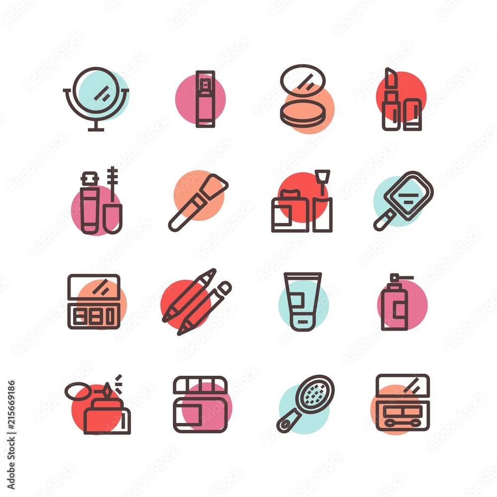 Beauty and makeup icon set. Vector illustration colorful cosmetic line ...