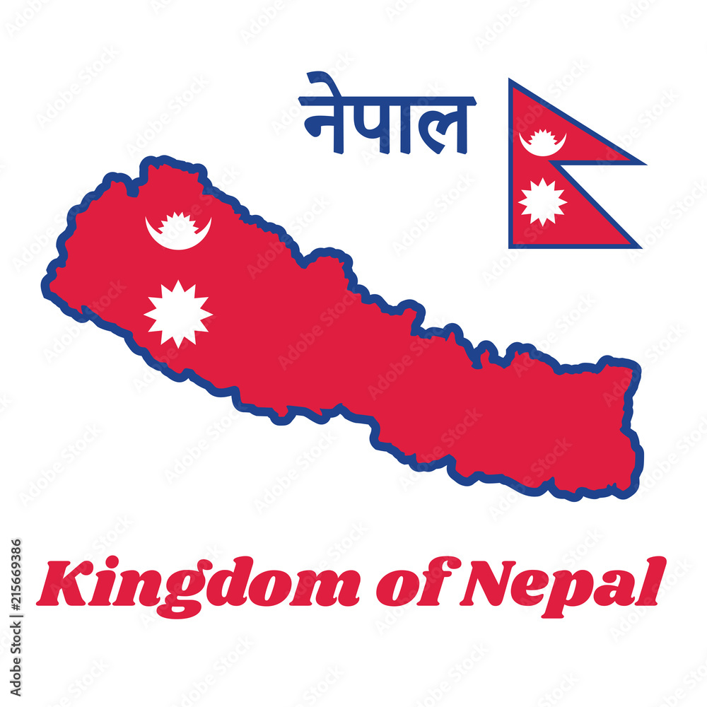 Map outline and flag of Nepal, two red blue triangles: the smaller ...