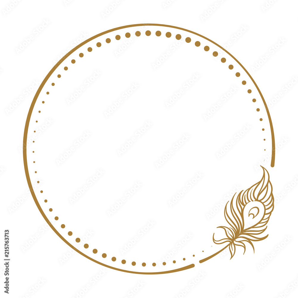 Vector round dotted frame frame with peacock feather decoration Stock ...