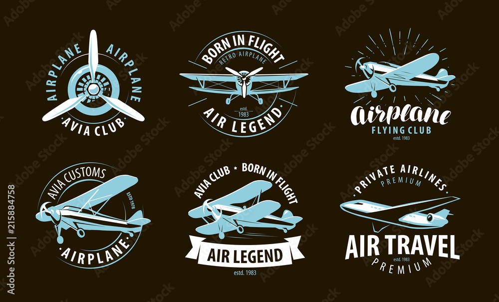 Aircraft, airplane logo or label. Airline symbol. Vector illustration ...