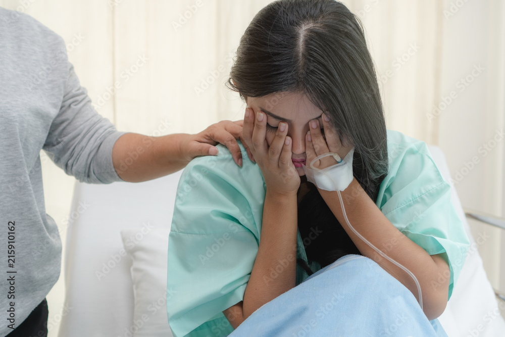 Sadness woman depressed after have a cancer in her body. Young girl ...