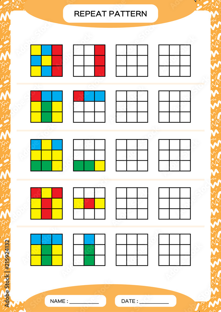 Repeat pattern. Cube grid with colorfull squares. Special for preschool ...