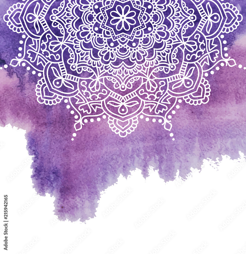 Watercolor paint background with white hand drawn round doodles and ...