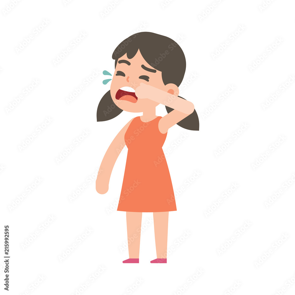 Cute little girl crying, vector character illustration. Stock Vector ...