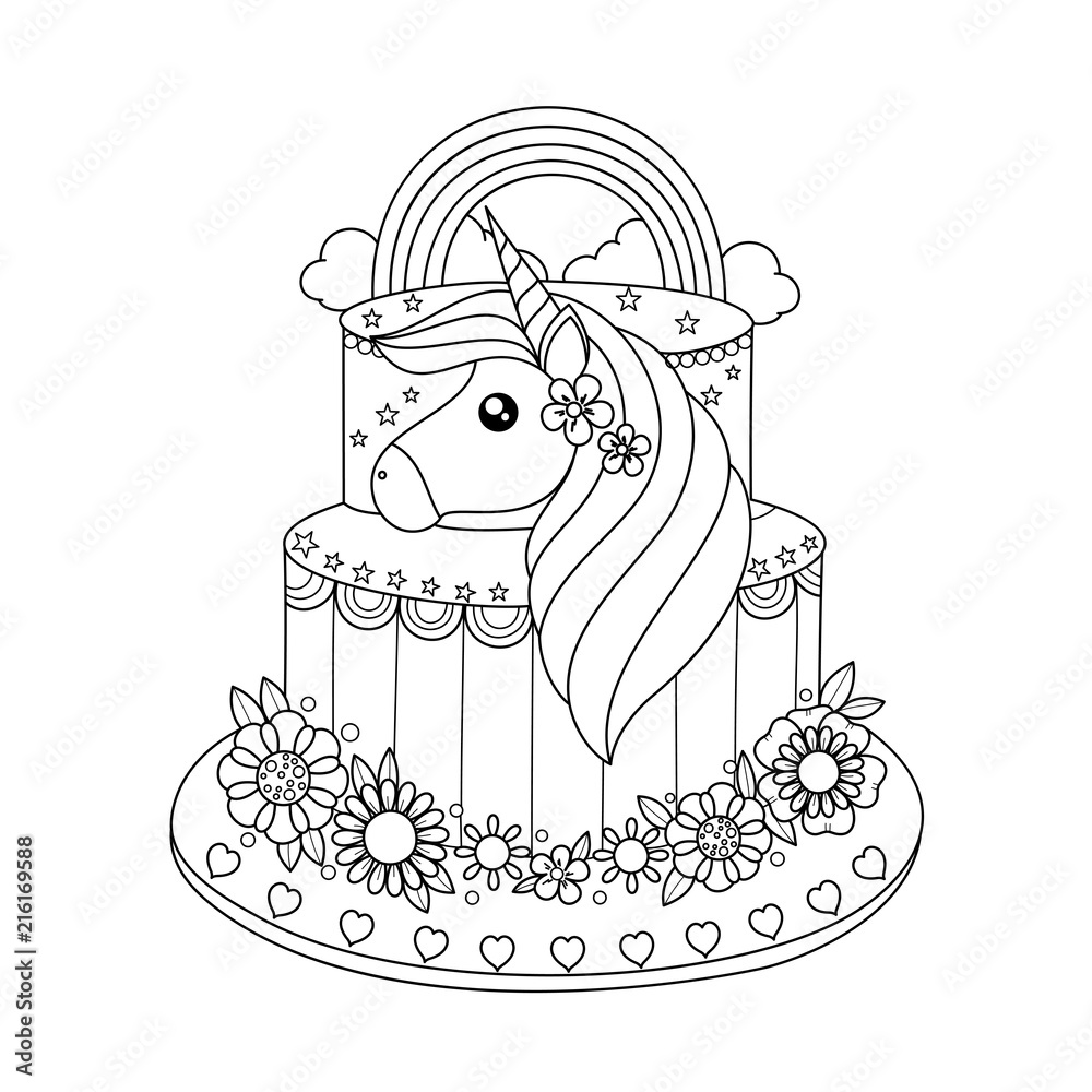 unicorn cake coloring pages for kids