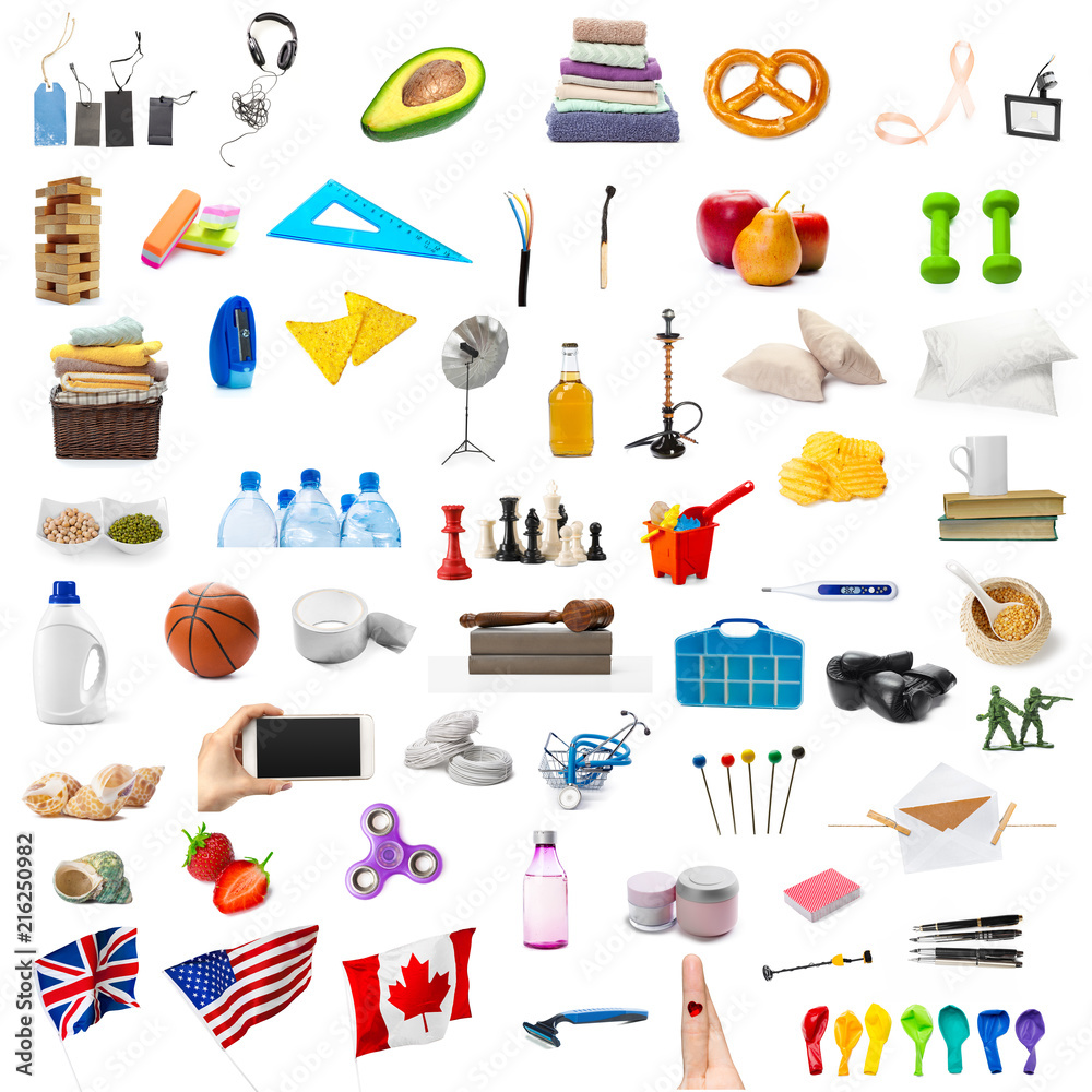 big collection of different objects isolated on white background Stock ...