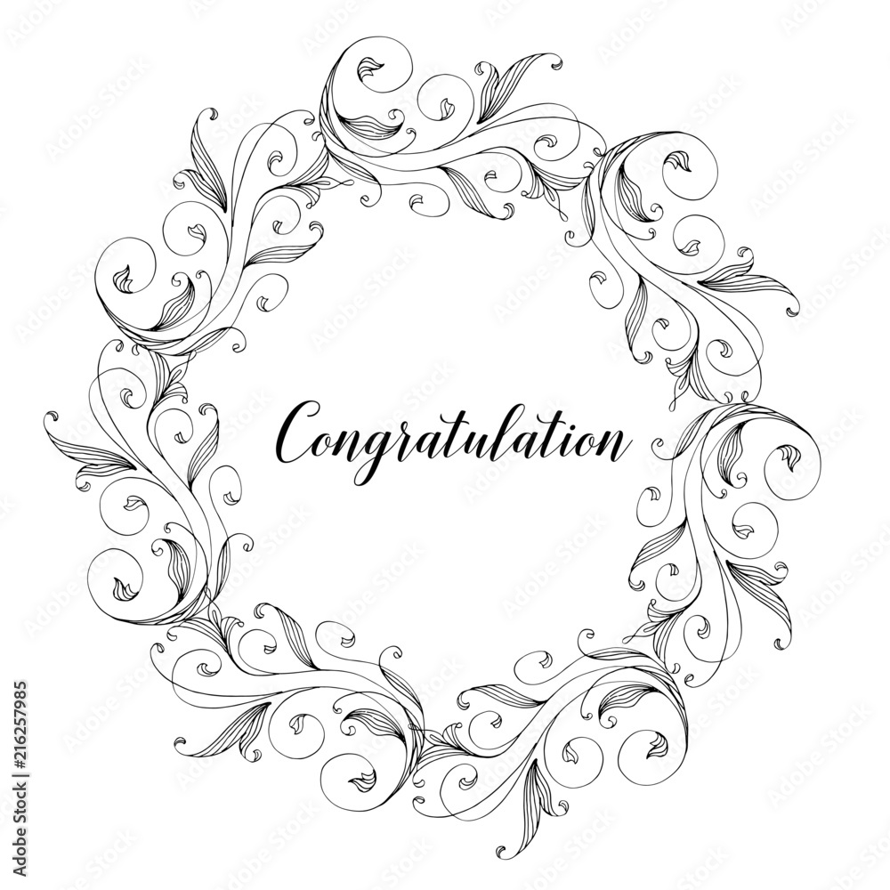 Congratulation card with flower frame art vector illustration Stock ...