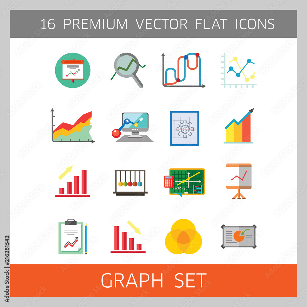 Stock-Vektorgrafik „Graph Icon Set. Magnifier And Graph Growing Bar ...