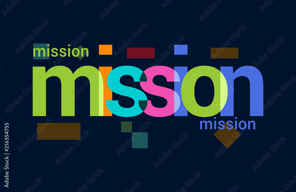Mission Colorful Overlapping Vector Letter Design Dark Background Stock ...
