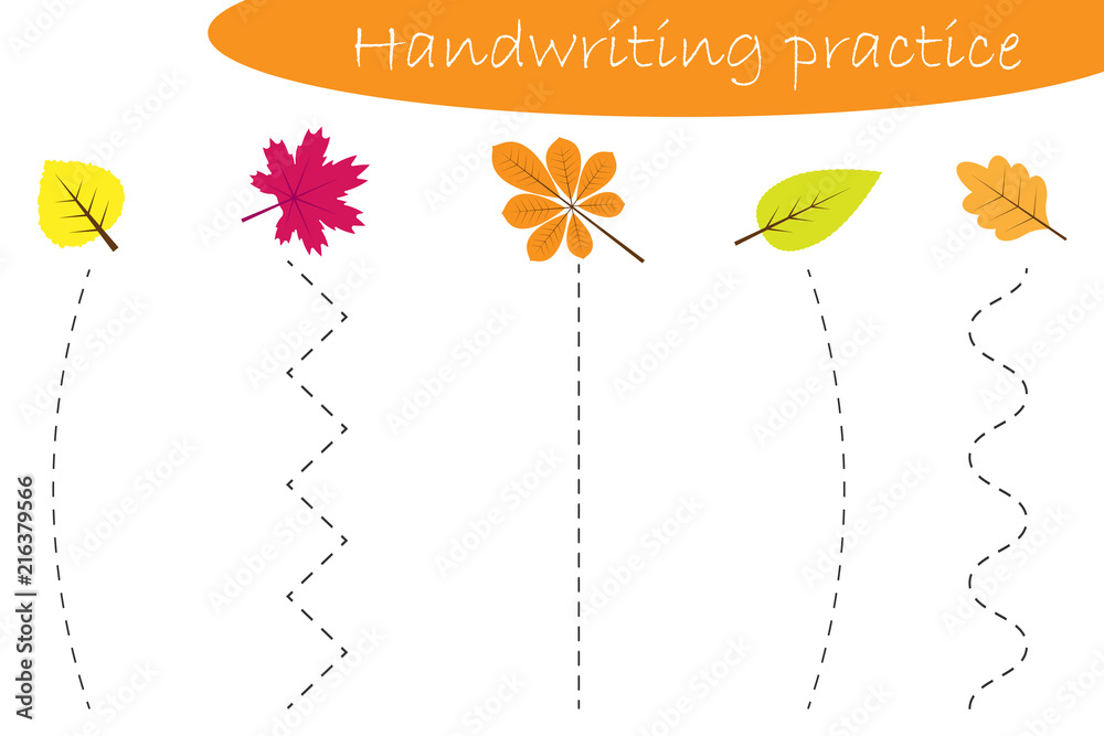 Стоковий вектор Handwriting practice sheet, autumn fall, different ...
