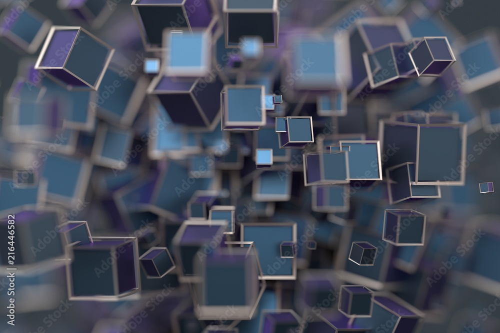 Abstract 3d rendering of geometric shapes. Composition with cubes ...