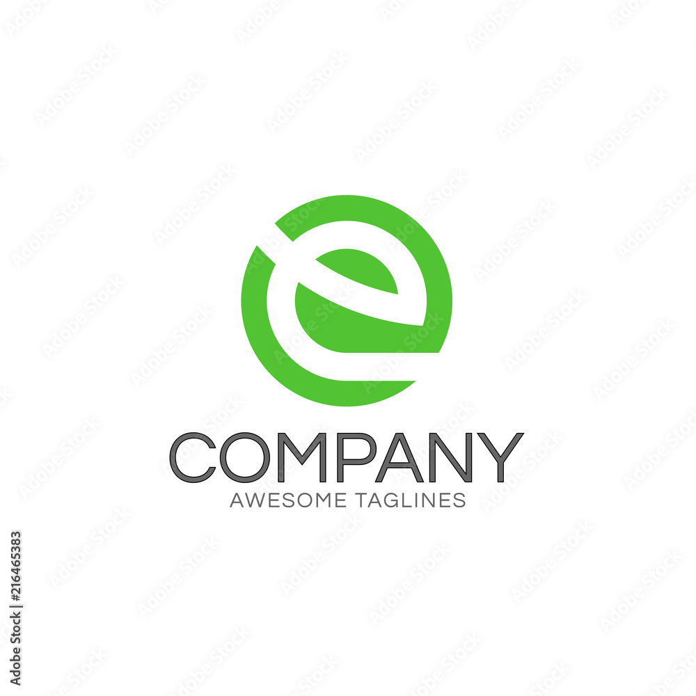 E logo in the shape of green color circle design concept Stock Vector ...