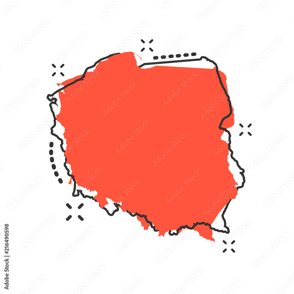 Vector cartoon Poland map icon in comic style. Poland sign illustration ...