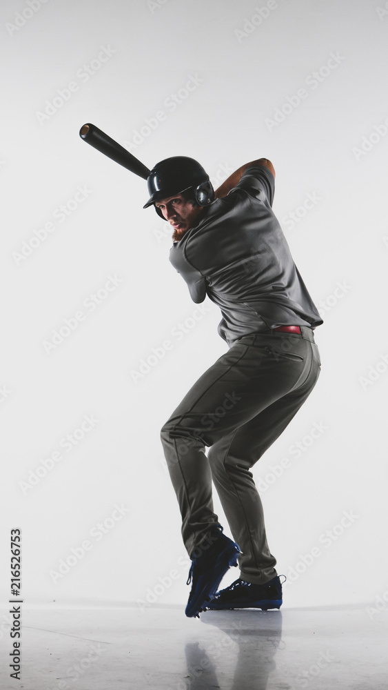 Caucasian professional baseball player batter wearing generic uniform ...