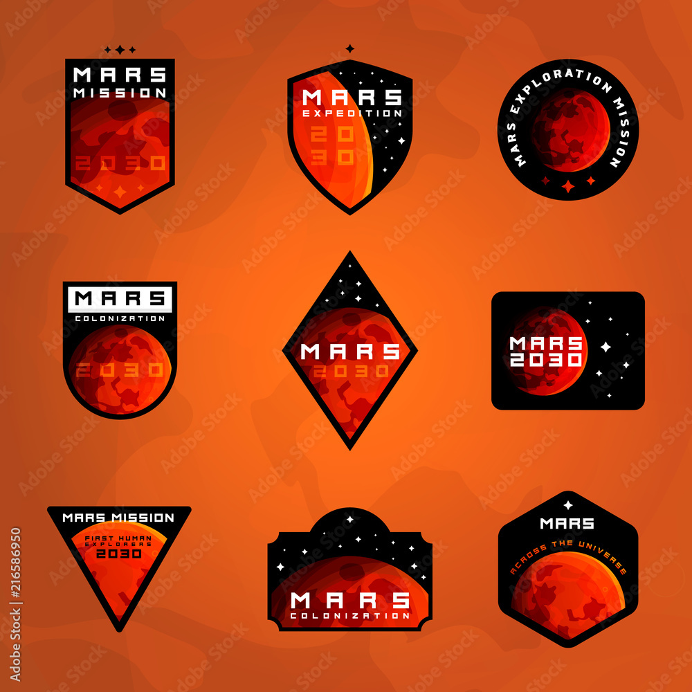 Set of space exploration badges. Flight to Mars stickers Stock Vector ...