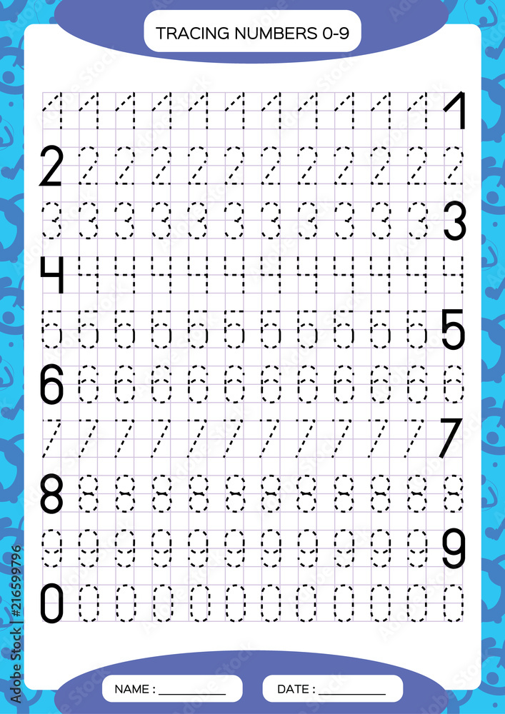 Numbers 0-9. Tracing Worksheet for kids. Preschool worksheet ...