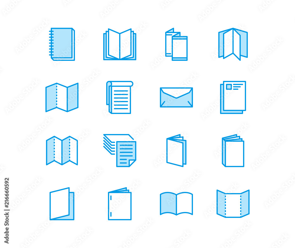 Brochure flat line icons. Business identity vector illustrations ...