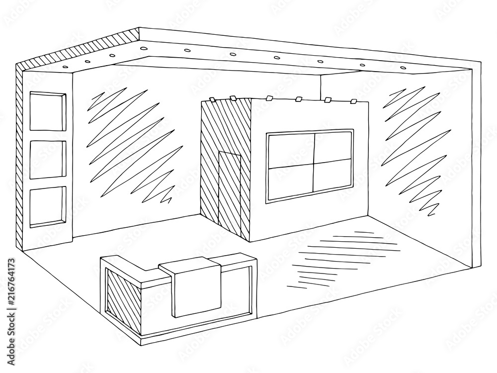 Exhibition stand graphic interior black white sketch illustration ...