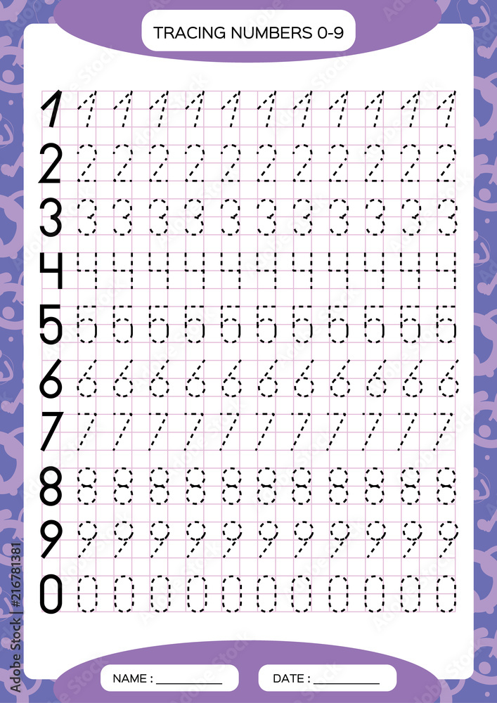 Numbers 0-9. Tracing Worksheet for kids. Preschool worksheet ...