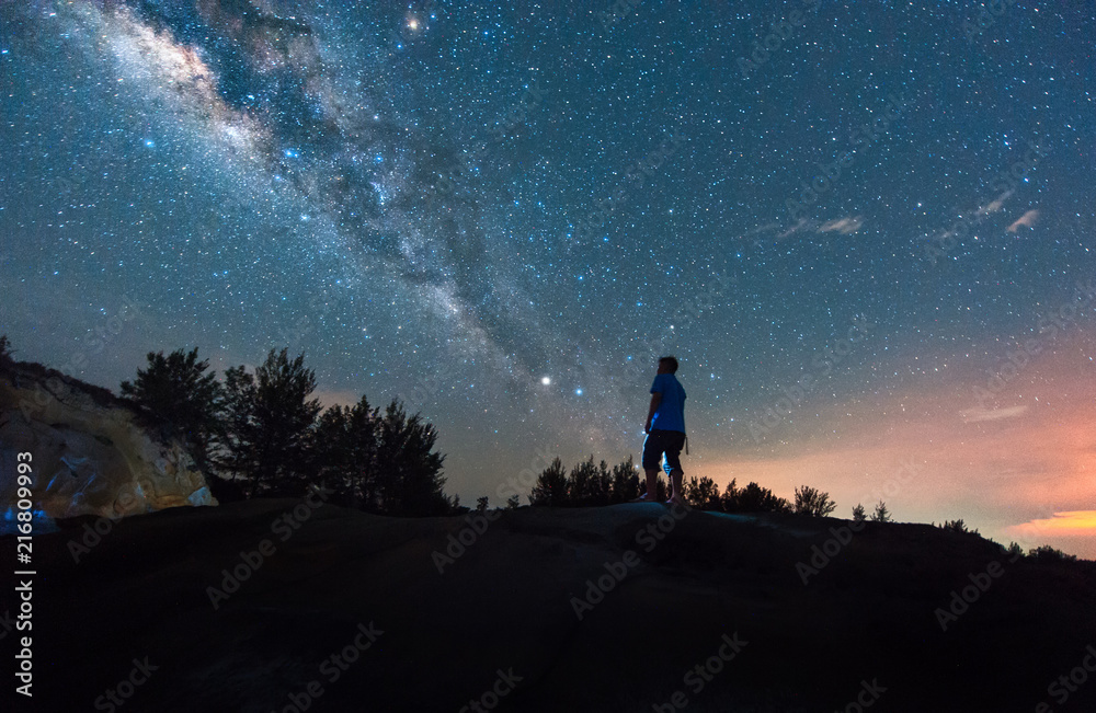 Milky Way galaxy rise above Kudat, Malaysia sky. Starry and clear night ...