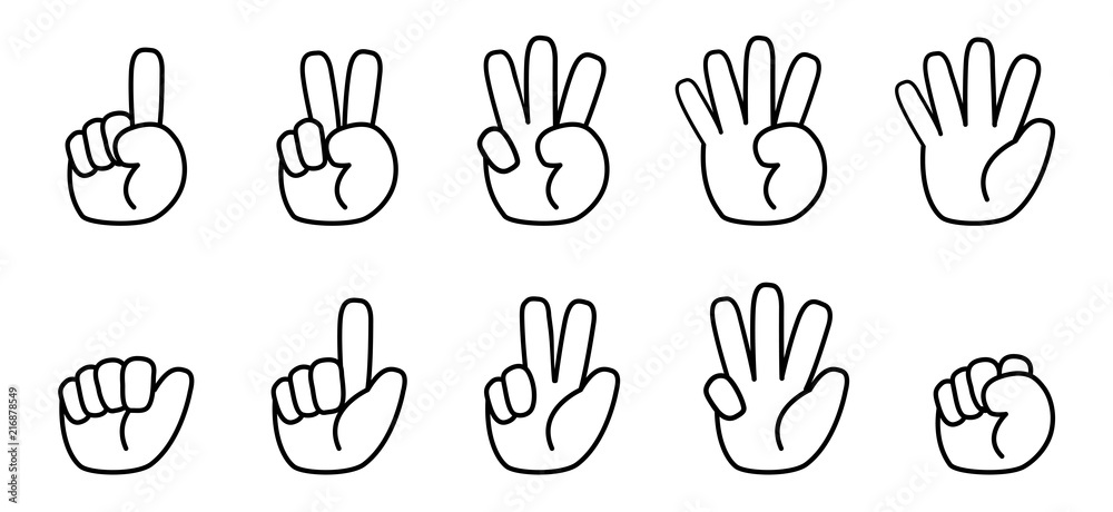 Finger counting line icon. Cartoon Super Deformation (SD) style. Vector ...