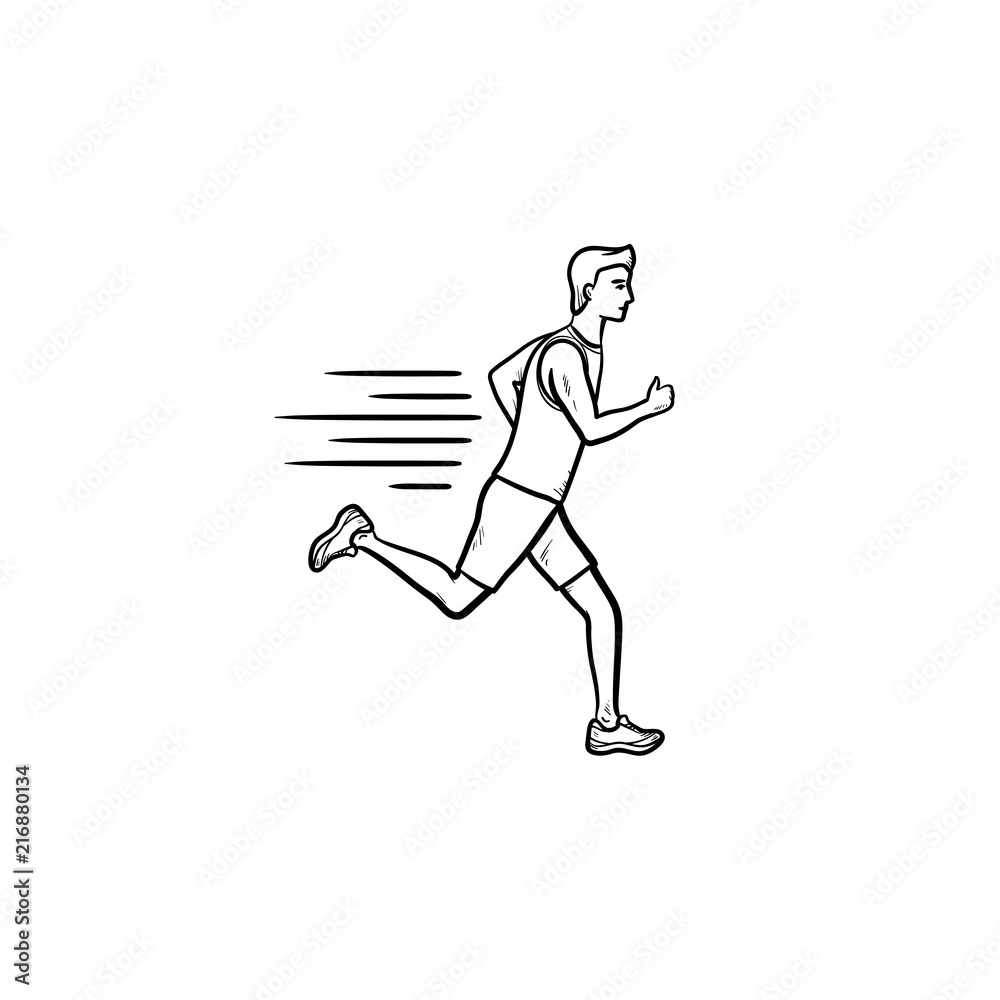Running man hand drawn outline doodle icon. Marathon run, sprint ...