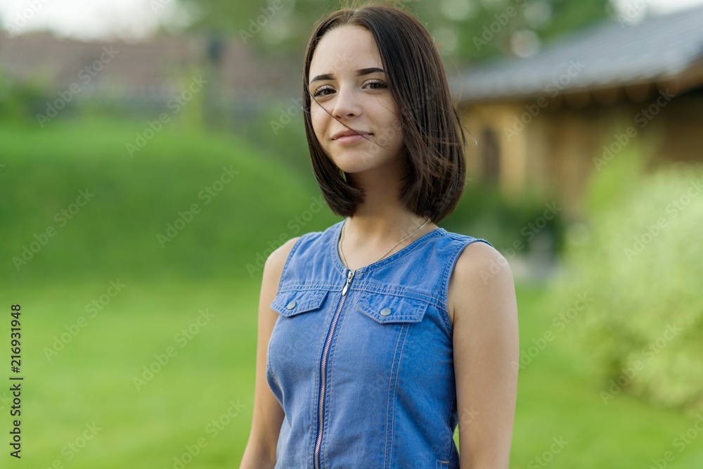 Outdoor portrait of a pretty young girl 16 years old. Stock Photo ...