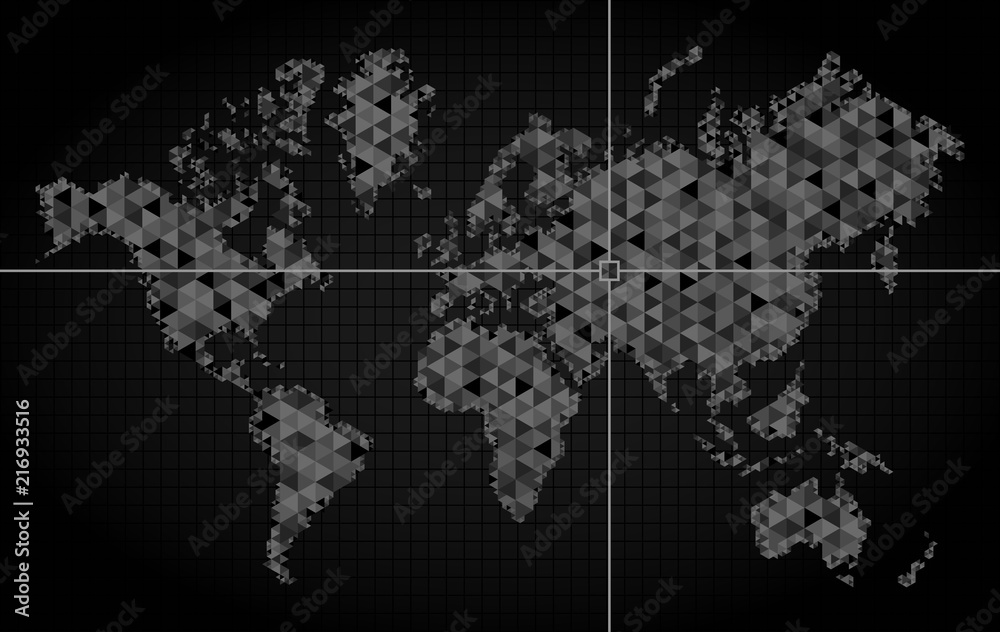 World map of planet earth, pointer of coordinate detection. Geolocation ...