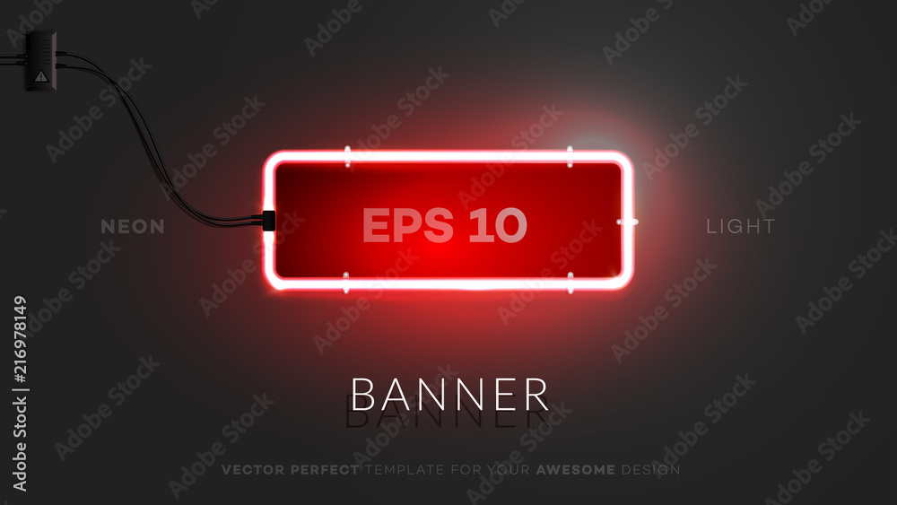 3d Neon Rectangle Sign. Realistic Vector Empty Banner With Lighting Red ...