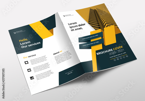 Brochure Layout with Yellow and Gray Accents Stock Template | Adobe Stock