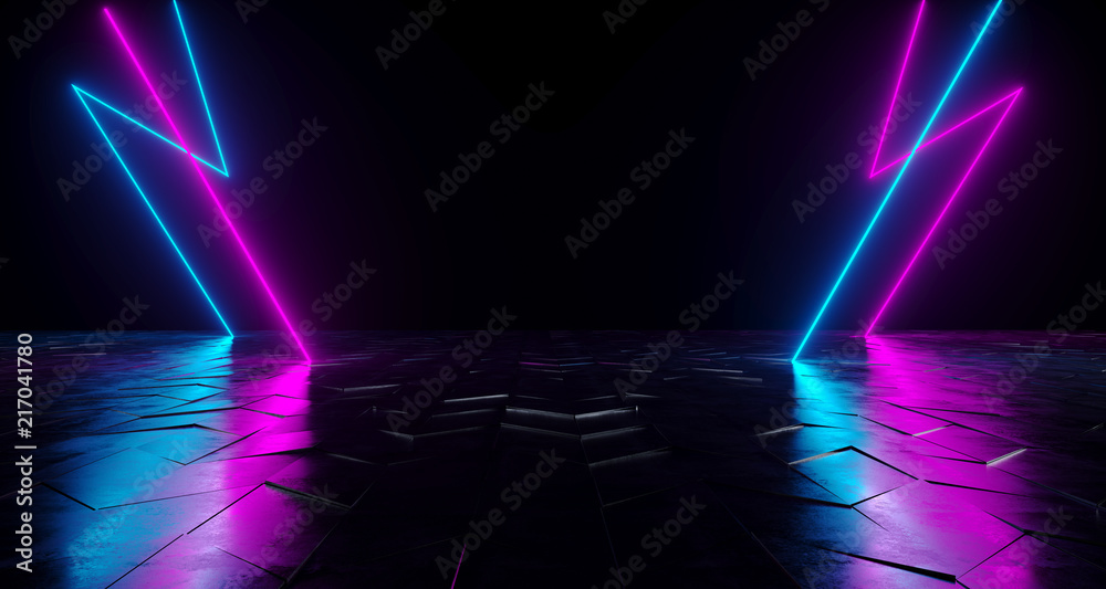 Futuristic Sci-Fi Thunderbolt Shaped Neon Tube Vibrant Purple And Blue ...