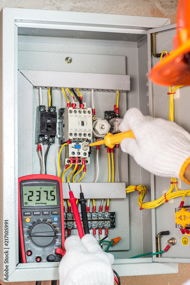 Electrical terminal box. Control panel with magnetic contactor and ...