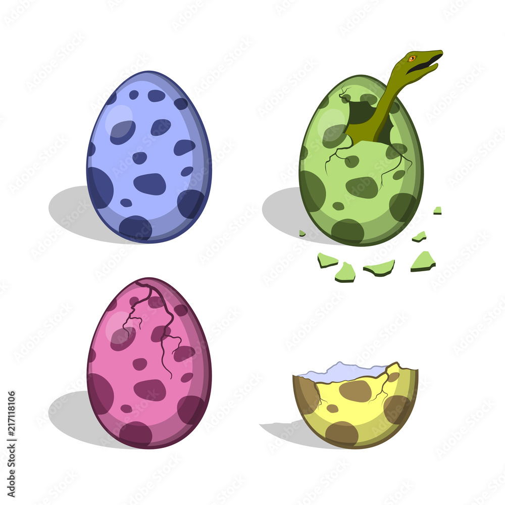 Dinosaur eggs in cartoon style. Isolated image of broken colorful ...